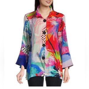 Ali Miles | Tops | Ali Miles Abstract Print 34 Bell Cuff Sleeve Point ...